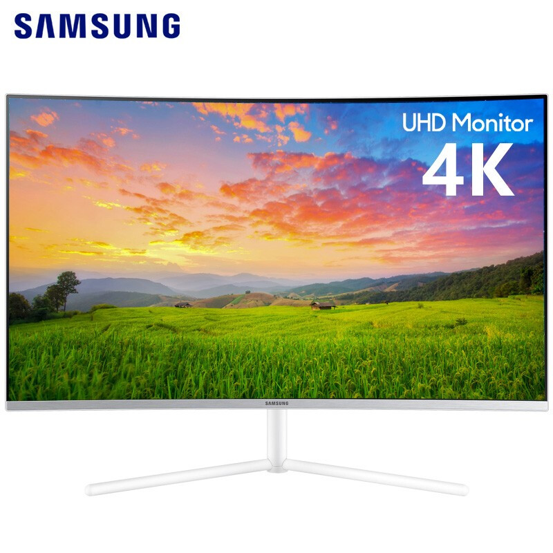 三星显示器U32R591CWC 白色 32寸 曲面 3840*2160 4K 60Hz 1500R 3边无边框 (DP+HDMI) 支持壁挂-千度IT